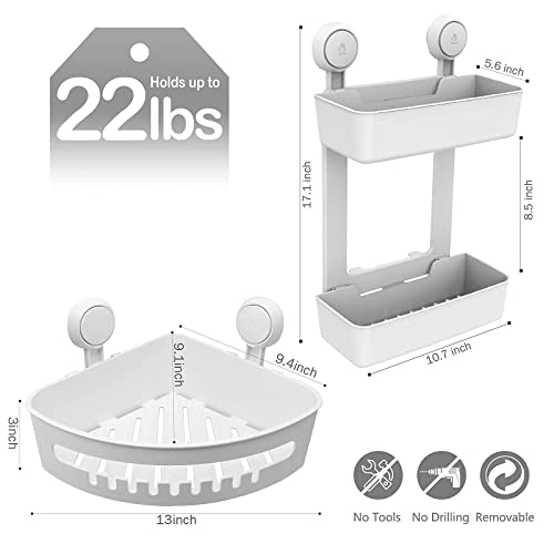 LEVERLOC Shower Caddy Suction Cup Corner Shower ShelfOne Second Installation Shower Basket Wall-Mounted Waterproof Shower Organizer Removable & Reusable