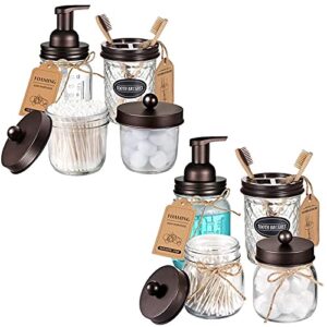 4pcs & 4pcs bronze mason jar bathroom accessories set - 2 foaming soap dispenser& 2 qtip holder (regular mouth)&2 cotton swab holder (wide mouth)&2 toothbrush holder-rustic farmhouse decor bathroom