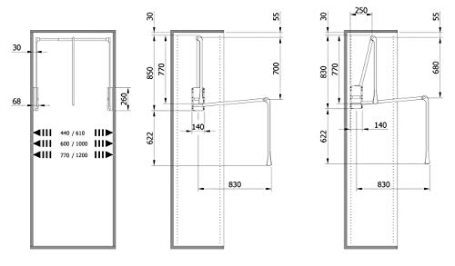 Servetto ClosetPro Soft-Close Wardrobe Lift Expanding Steel Tubing with Black Plastic Housing, 22 lb Weight Rating, Made in Italy (24 1/2" - 33 1/2")