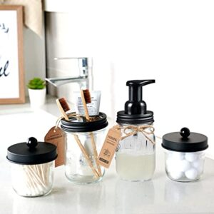 Mason Jar Bathroom Accessories Set(4 Pack) - Foaming Soap Dispenser&Qtip Holder Set&Toothbrush Holder-Rustic Farmhouse Decor Bathroom Organizer Apothecary Jar Country Countertop (Black)