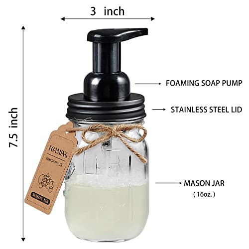 Mason Jar Bathroom Accessories Set(4 Pack) - Foaming Soap Dispenser&Qtip Holder Set&Toothbrush Holder-Rustic Farmhouse Decor Bathroom Organizer Apothecary Jar Country Countertop (Black)