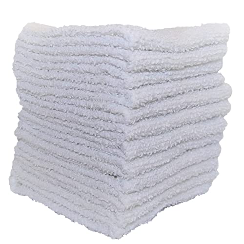 Economy Towels (White) Washcloths Set - 11x11 100% Cotton Terry Cloth Highly Absorbent Wash Rags for General Cleaning, Bath, Kitchen, Salon, Gym, Motel, Office, Auto Detailing (12)