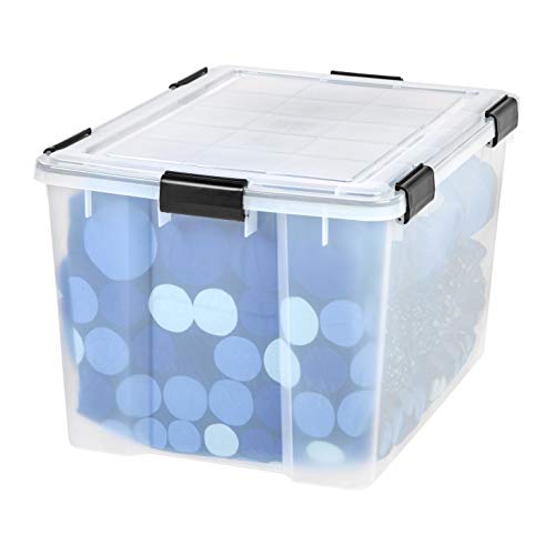 IRIS USA 110586 74 Quart Clear Plastic Weathertight Stackable Buckle Down Storage Latch Box Container for Home or Office Organization (4 Pack)