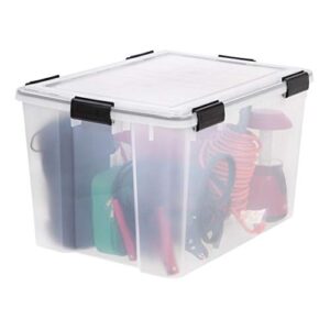 IRIS USA 110586 74 Quart Clear Plastic Weathertight Stackable Buckle Down Storage Latch Box Container for Home or Office Organization (4 Pack)