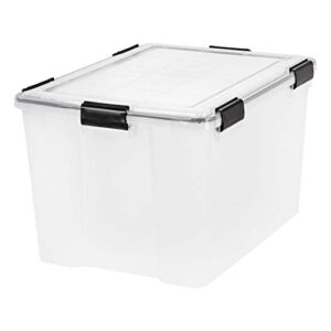 IRIS USA 110586 74 Quart Clear Plastic Weathertight Stackable Buckle Down Storage Latch Box Container for Home or Office Organization (4 Pack)