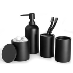 jo lavie bathroom accessories matte black set of 4, bathroom organization, bathroom accessory set - soap dispenser, bathroom jars, toothbrush cup, brush holder, made of resin, modern home decor