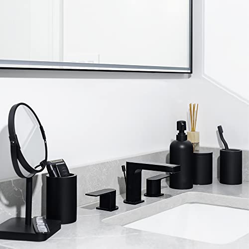 Jo Lavie Bathroom Accessories Matte Black Set of 4, Bathroom Organization, Bathroom Accessory Set - Soap Dispenser, Bathroom Jars, Toothbrush Cup, Brush Holder, Made of Resin, Modern Home Decor