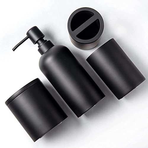 Jo Lavie Bathroom Accessories Matte Black Set of 4, Bathroom Organization, Bathroom Accessory Set - Soap Dispenser, Bathroom Jars, Toothbrush Cup, Brush Holder, Made of Resin, Modern Home Decor