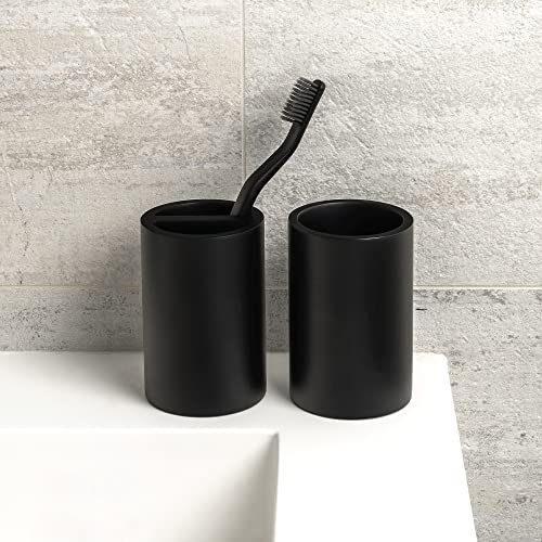 Jo Lavie Bathroom Accessories Matte Black Set of 4, Bathroom Organization, Bathroom Accessory Set - Soap Dispenser, Bathroom Jars, Toothbrush Cup, Brush Holder, Made of Resin, Modern Home Decor