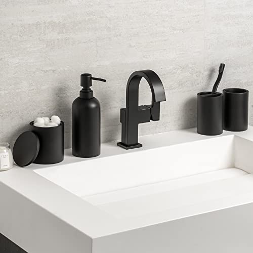 Jo Lavie Bathroom Accessories Matte Black Set of 4, Bathroom Organization, Bathroom Accessory Set - Soap Dispenser, Bathroom Jars, Toothbrush Cup, Brush Holder, Made of Resin, Modern Home Decor