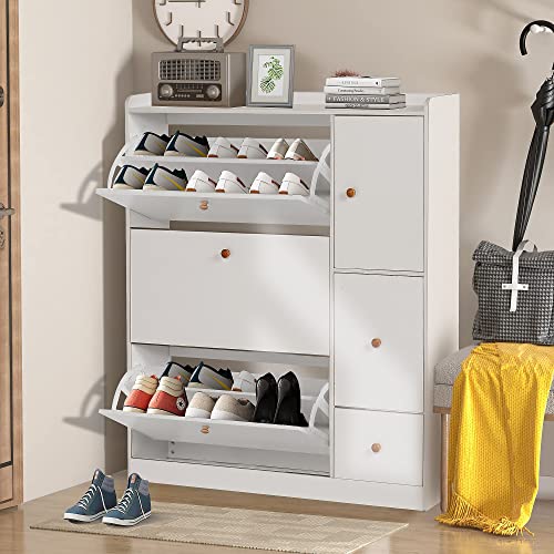 DEYAOPUPU Shoe Cabinet with 3 Flip Drawers & 1 Hidden Seat,Freestanding Shoe Rack,Shoe Storage Organizer for Entryway, Storage Organizer for Pumps,Slippers,Boots