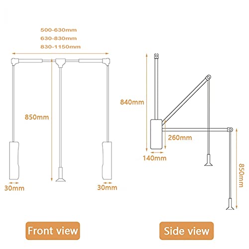 DONGYUE Pull Down The Closet Rod, Softly Close Rail, Lift Storage System, Hanger Rod for Hanging Clothes, Space-saving Coat Rack, Adjustable Width (size: 500-630mm) ( Size : 830-1150cm )