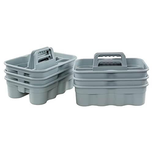 Rinboat 6-Pack Plastic Storage Caddy, Cleaning Caddy with Handle, Gray