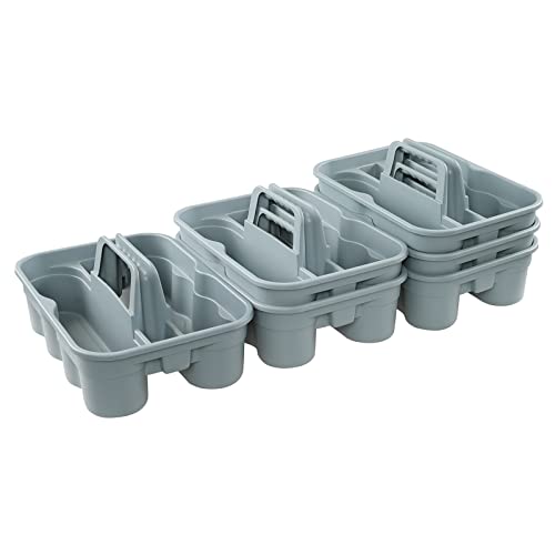 Rinboat 6-Pack Plastic Storage Caddy, Cleaning Caddy with Handle, Gray