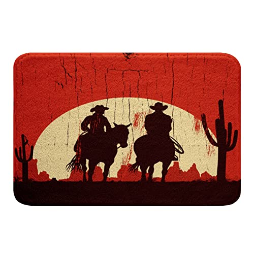 Western Decor Bath Mats for Bathroom Wild West Cowboy Bathroom Rugs for Kids Boys Children Rodeo Cowboy Style Bath Rugs for Shower Tub Ultra Soft Grunge Design Decor Bathroom Accessories 20"x32"