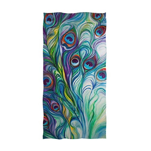 Naanle Beautiful Art Peacock Feathers Painting Print Soft Highly Absorbent Large Decorative Guest Hand Towels Multipurpose for Bathroom, Hotel, Gym and Spa (16 x 30 Inches)