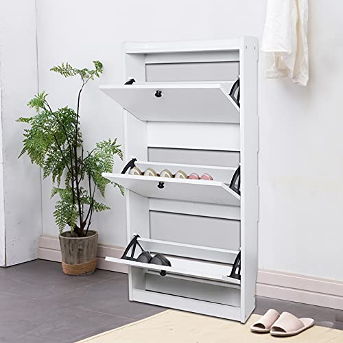 JAYEUW 3 Drawers Shoe Cabinet for Entryway, 3 Tier Shoe Storage Cabinet Shoe Rack, Entryway Shoe Storage Organizer with 3 Flip Drawers