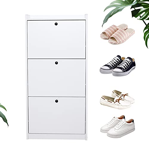 JAYEUW 3 Drawers Shoe Cabinet for Entryway, 3 Tier Shoe Storage Cabinet Shoe Rack, Entryway Shoe Storage Organizer with 3 Flip Drawers