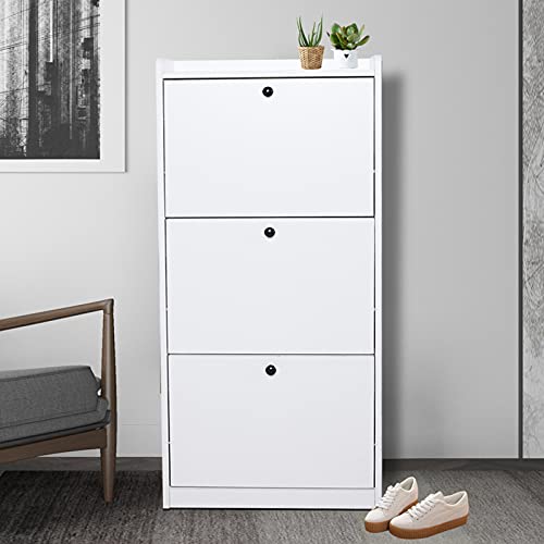 JAYEUW 3 Drawers Shoe Cabinet for Entryway, 3 Tier Shoe Storage Cabinet Shoe Rack, Entryway Shoe Storage Organizer with 3 Flip Drawers