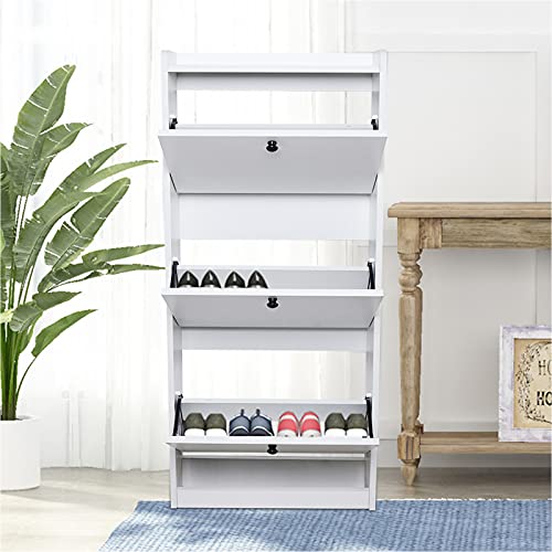 JAYEUW 3 Drawers Shoe Cabinet for Entryway, 3 Tier Shoe Storage Cabinet Shoe Rack, Entryway Shoe Storage Organizer with 3 Flip Drawers