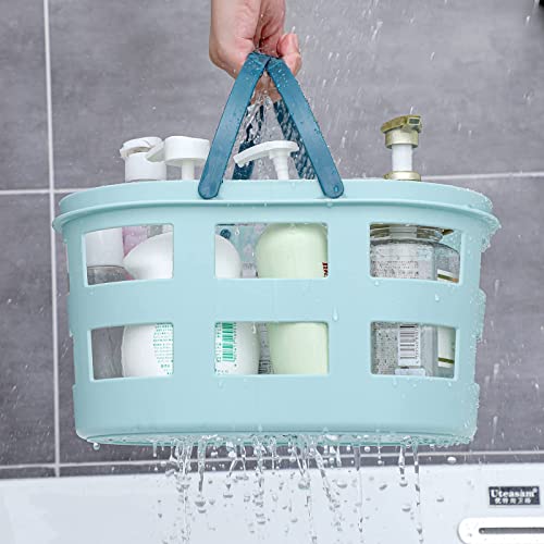 Anyoifax 2 Pack Portable Shower Caddy Tote Plastic Basket with Handle Storage Organizer Bin for Bathroom, Pantry, Kitchen, College Dorm, 12 x 7.4 x 6.5 inch, Set of 2, White & Blue