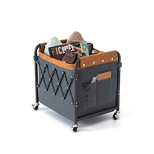 Whitsunday Home Clothes Laundry Storage Organizer Foldable Cart Basket with Rolling Wheels (Standard Size, Dark Grey)