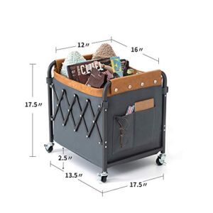 Whitsunday Home Clothes Laundry Storage Organizer Foldable Cart Basket with Rolling Wheels (Standard Size, Dark Grey)