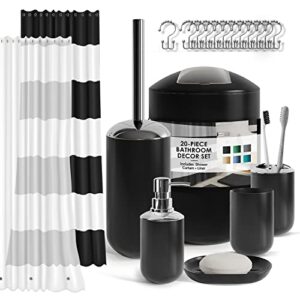 clara clark bathroom set – bathroom shower curtain sets with liner, 20pc bathroom accessory set, bathroom sets, black bathroom accessories set complete with shower curtain set with liner and hooks