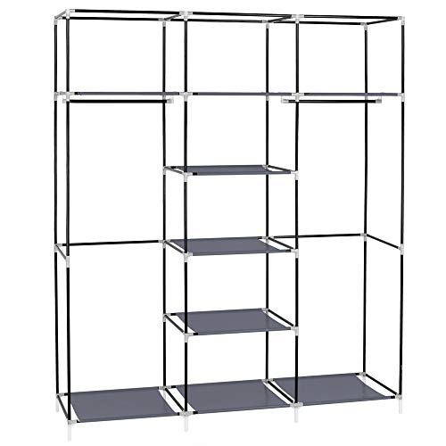 Portable Clothes Closet Non-Woven Fabric Wardrobe Double Rod Storage Organizer 69" - Gray