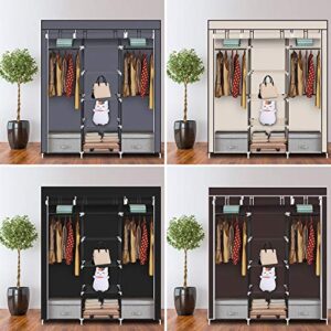 Portable Clothes Closet Non-Woven Fabric Wardrobe Double Rod Storage Organizer 69" - Gray