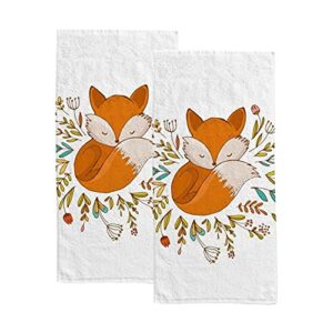 top carpenter soft hand fingertip towels 2 pcs face bath towels sleeping fox absorbent washcloths for bathroom hotel kitchen 30x15in