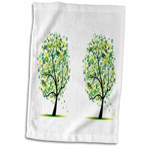 3d rose 2 lime green and aqua leaf trees twl_39620_1 towel, 15" x 22"