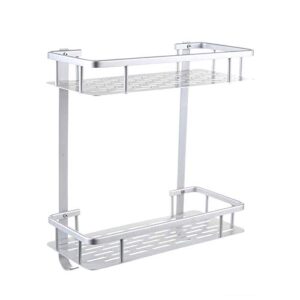 2 tier wall mount bathroom shelf organizer with hooks, heavy duty shelves for bathroom basket caddy storage for bathroom bedroom kitchen toilet shelves, shelves bathroom installation with adhesive