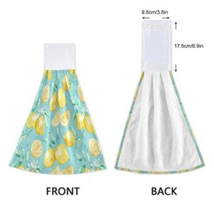 Lemon Hanging Kitchen Towel Leaves Bath Hand Tie Towels Set 2 Pcs Tea Bar Towel Dish Cloths Dry Towels Soft Absorbent Durable for Bathroom Laundry Room Decor