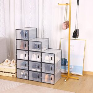 12 Pack Foldable Shoe Storage Boxes, Shoe Boxes Clear Plastic Stackable with Front Magnetic Door, Ventilation and Dust-proof, Shoe Organizer Boxes for Closet, Entryway, Bedroom, Fit for Sneaker/Boots/High heel(13.9 x 9.8 x 7.2) Clear (12Pack)