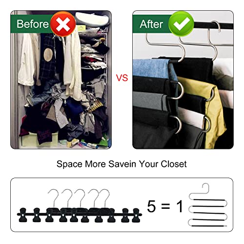 Non Slip Pants Hangers 3 Pack and Wave Grooves Hangers 2 Pack for Closet Multiple Layers Multifunctional Uses Rack Organizer for Bras Suspenders Vests Ties Swimwear Organizer