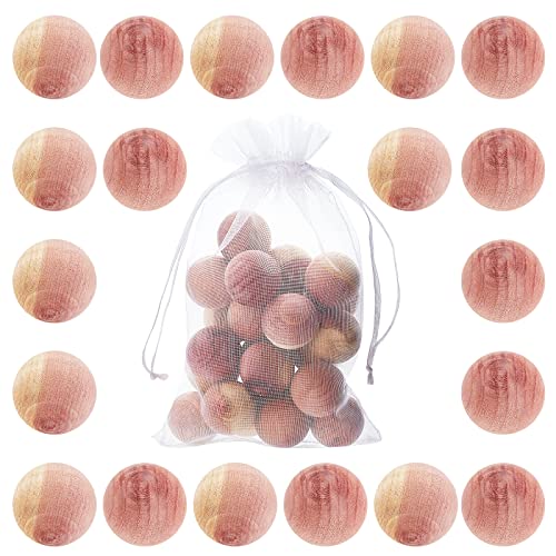 GORGECRAFT 24Pcs Red Cedar Balls Natural Cedarwood Closet Freshener Wooden Round Space Blocks Aromatic Chips Hanger Beads for Drawer Closets Clothes Home Bedroom Storage Supplies Accessory