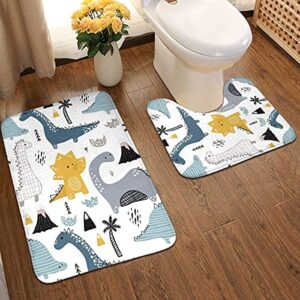 ZOEO Cream Dinosaur Cute Dino T Rex Bathroom Rugs Bath Mat Sets 3 Piece for Toilet Large Non Slip Contour Mats U Shaped for Men Women