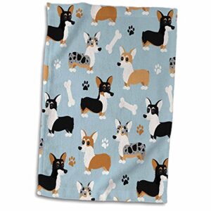 3drose cute corgi dog pattern blue - towel, 15 by 22-inch (twl_274316_1) , white