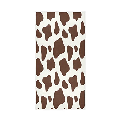 Brown and White Cow Pattern Cotton Fingertip Towels 30 x 15 Inches Absorbent and Soft Terry Towel for Bathroom Powder Room Guest and Housewarming Gift