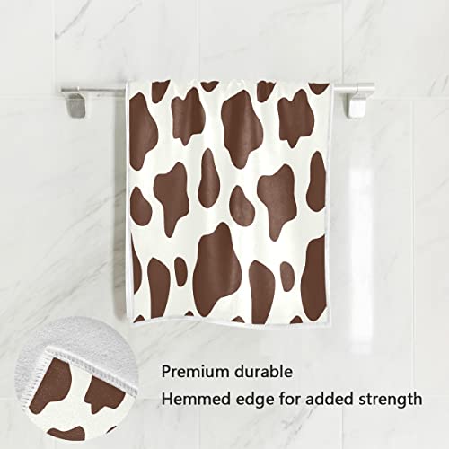 Brown and White Cow Pattern Cotton Fingertip Towels 30 x 15 Inches Absorbent and Soft Terry Towel for Bathroom Powder Room Guest and Housewarming Gift