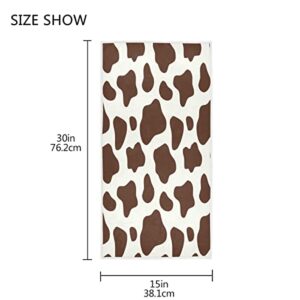 Brown and White Cow Pattern Cotton Fingertip Towels 30 x 15 Inches Absorbent and Soft Terry Towel for Bathroom Powder Room Guest and Housewarming Gift