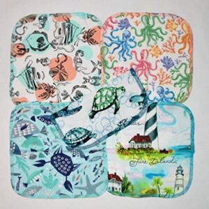 2 Ply Printed Flannel 8x8 Inches Set of 5 Sea Lovers