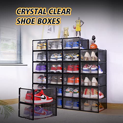 AOTENG STAR Clear Shoe Boxes Plastic Stackable,Shoe Storage Box Closet Shoes Organizer Display Case,6 Pack Breathable Foldable Shoe Containers with Lids,Real Clear Storage Box for Men Women's