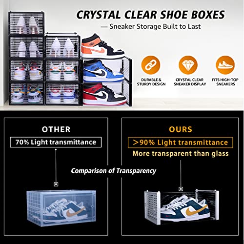 AOTENG STAR Clear Shoe Boxes Plastic Stackable,Shoe Storage Box Closet Shoes Organizer Display Case,6 Pack Breathable Foldable Shoe Containers with Lids,Real Clear Storage Box for Men Women's