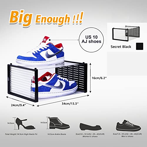 AOTENG STAR Clear Shoe Boxes Plastic Stackable,Shoe Storage Box Closet Shoes Organizer Display Case,6 Pack Breathable Foldable Shoe Containers with Lids,Real Clear Storage Box for Men Women's