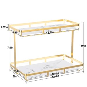 Hassol 2 Tier Bathroom Countertop Organizer, Premium for Makeup Organization and Storage, Vanity Trays, Skincare Organizers, Counter Trays, Perfume, Display, Kitchen, Lotion, Cosmetic Gold Shelf