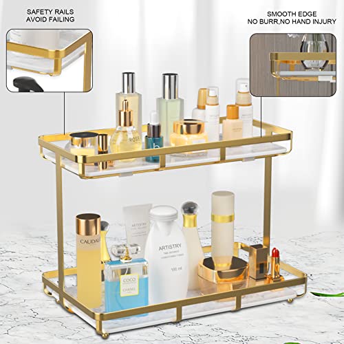 Hassol 2 Tier Bathroom Countertop Organizer, Premium for Makeup Organization and Storage, Vanity Trays, Skincare Organizers, Counter Trays, Perfume, Display, Kitchen, Lotion, Cosmetic Gold Shelf