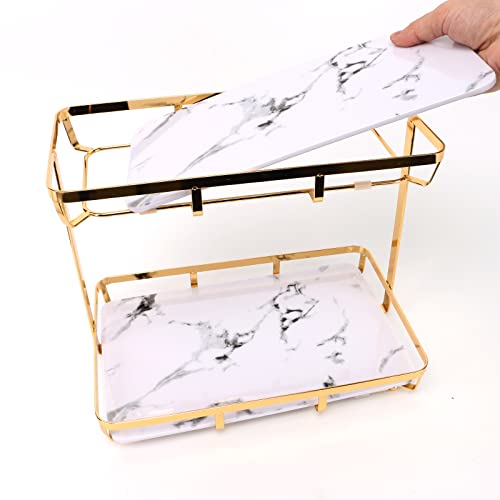 Hassol 2 Tier Bathroom Countertop Organizer, Premium for Makeup Organization and Storage, Vanity Trays, Skincare Organizers, Counter Trays, Perfume, Display, Kitchen, Lotion, Cosmetic Gold Shelf