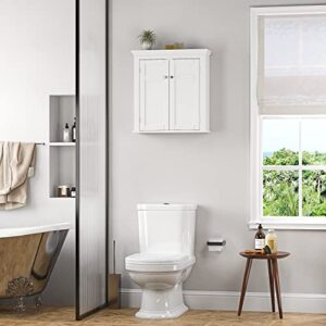 UTEX Bathroom Wall Cabinet,Bathroom Cabinet Wall Mounted with Doors and Ajustables Shelves, Wood Hanging Cabinet Over The Toilet,White